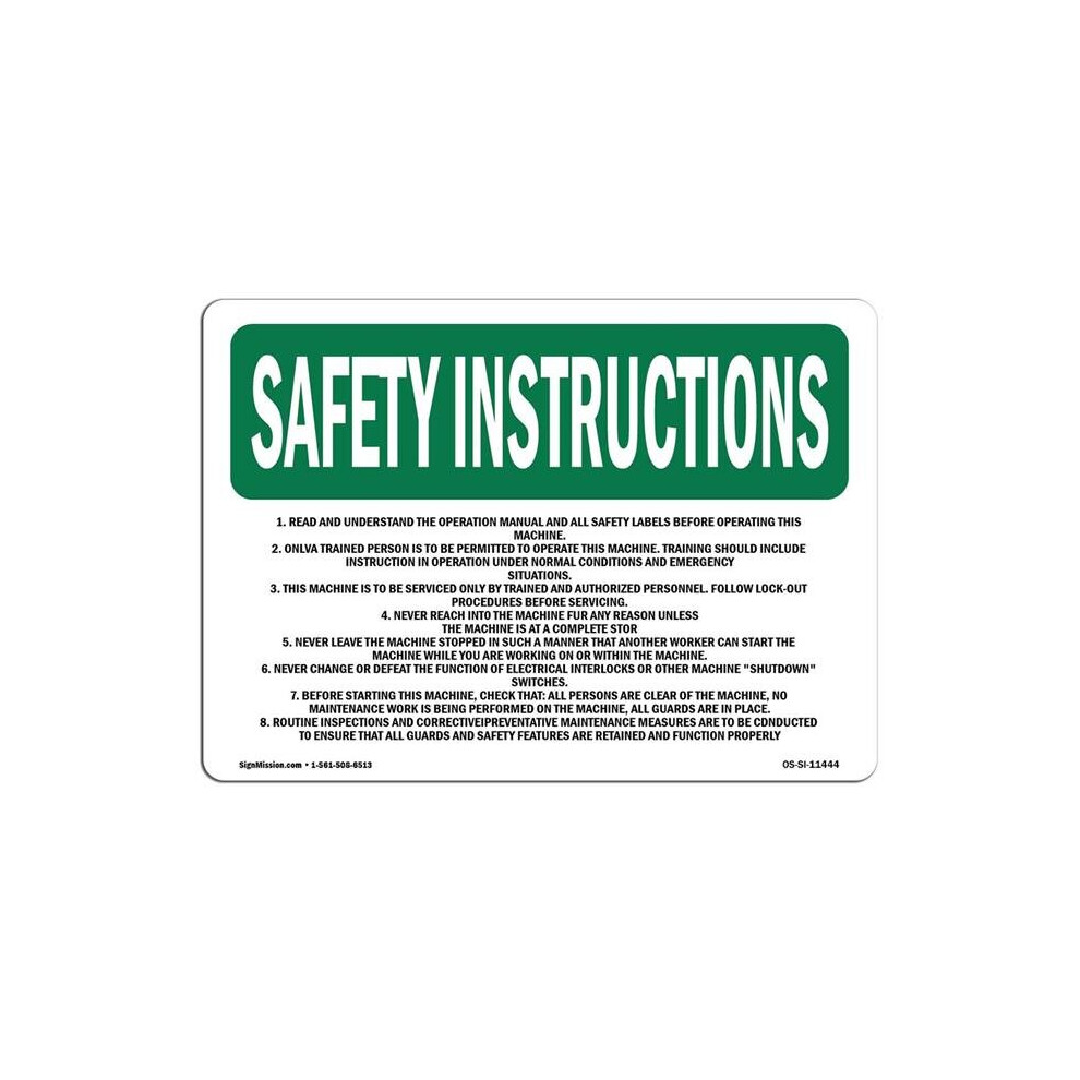 SignMission OS-SI-A-1014-L-11444 10 x 14 in. OSHA Safety Instructions ...