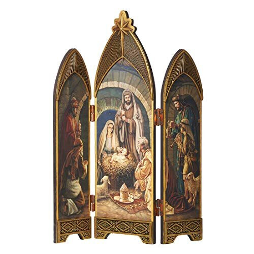 Joseph's Studio by Roman - Faux Oil Paint Nativity Triptych, Holy Family with Shepherds and ...