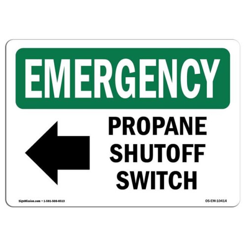 SignMission OS-EM-D-35-L-10414 OSHA Emergency Sign - Propane Shutoff Switch Left Arrow with ...