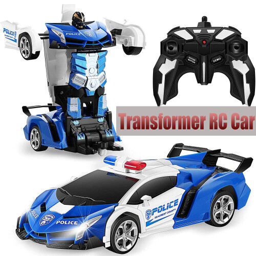 Police Car RC Robot Car Remote Control 2IN 1 Kids Boys Toy Transformer ...
