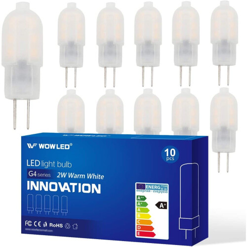 WOWLED 10X G4 2W LED Capsule Light Bulb Warm White, Replace 20W Halogen Bulb Pack of 10 Non ...