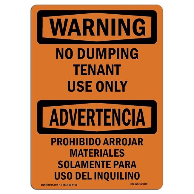 SignMission OS-WS-A-1218-L-12700 12 x 18 in. OSHA Warning Sign - No ...