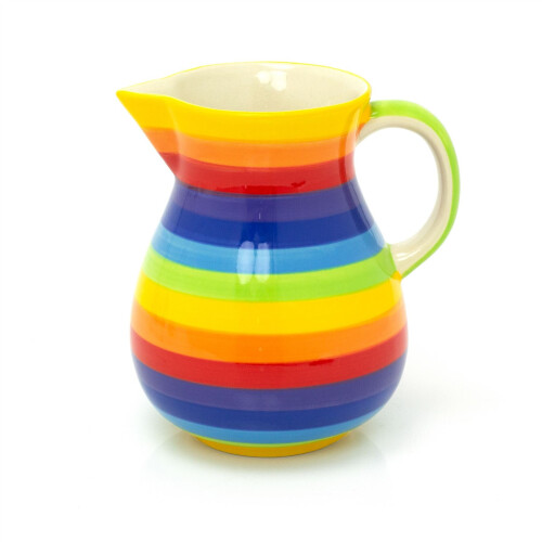 Hand Painted Rainbow Stripe Ceramic Flower Jug Vase | Serving Jug Water ...