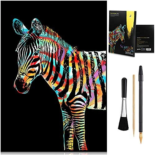 Animal scratch art rainbow painting paper, Engraving Art & Craft Set ...