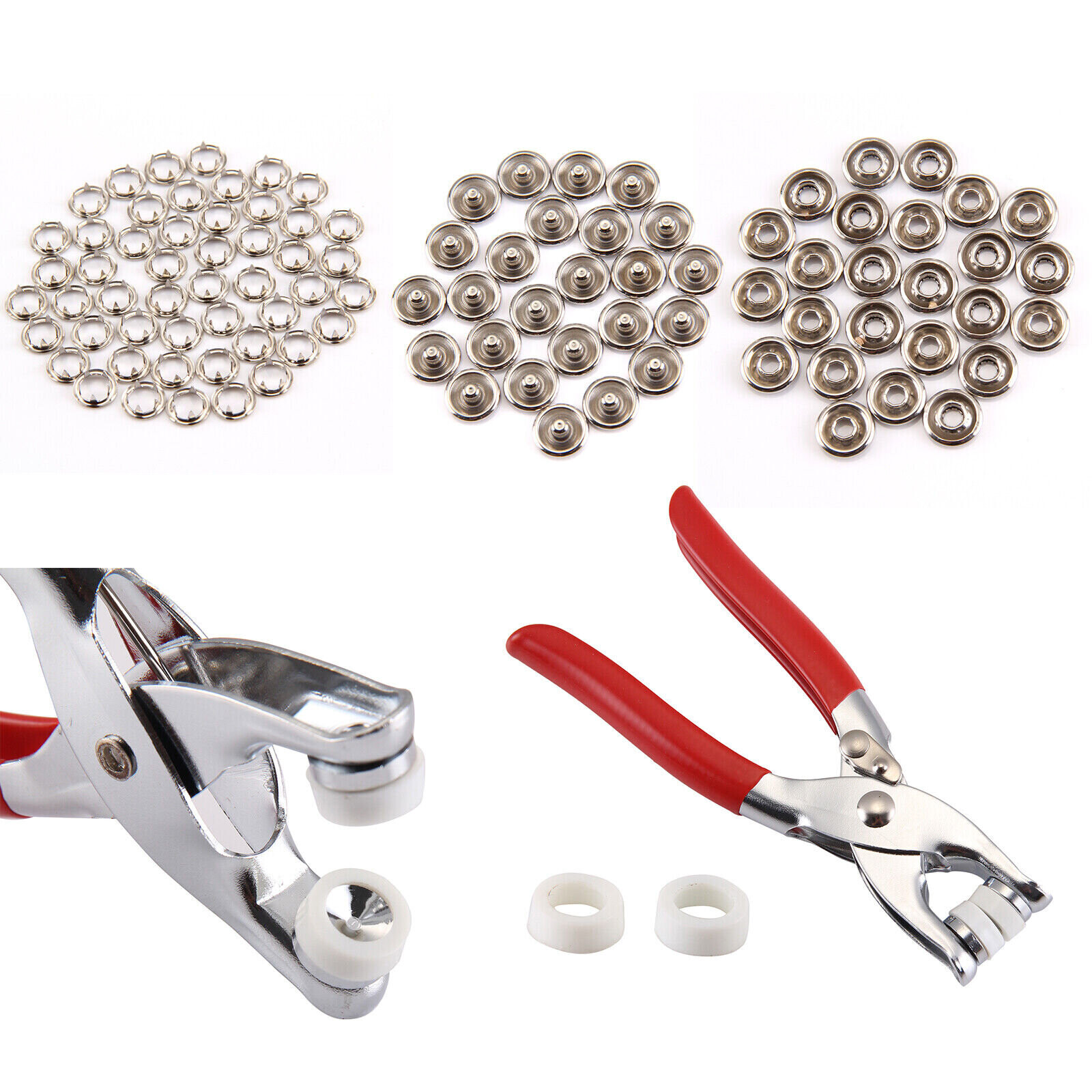 100pcs 9.5mm Prong Pliers Ring Press Studs Snap Fasteners DIY Tool Kit ...