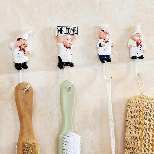 4pcs Multifunctional Kitchen Cartoon Chef Shape Hanging Sticky Hook ...