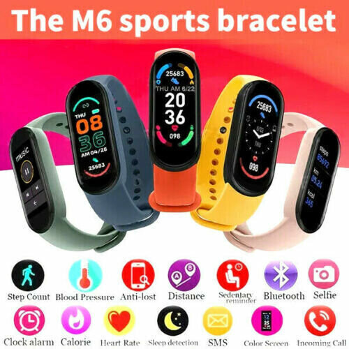 M6 Smart Fitness Watch Band Monitor Heart Rate Blood Pressure Fitness ...