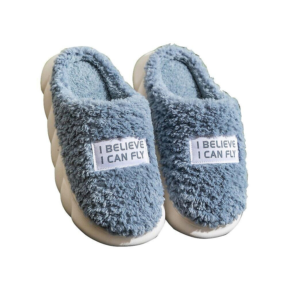 Sky Blue 38 39 Cotton Slippers Winter Home Anti Slip Warm Soft Slippers For Women Men on OnBuy