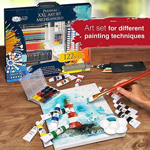 Artina 122pcs XXL Easel Art Set Michelangelo Beginner Painting Set Art ...