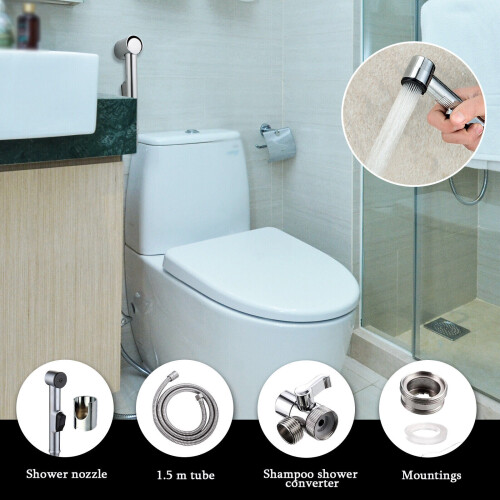 Bidet Shattaf Douche Spray Chrome Hygienic Toilet Shower Head Hose Set ...