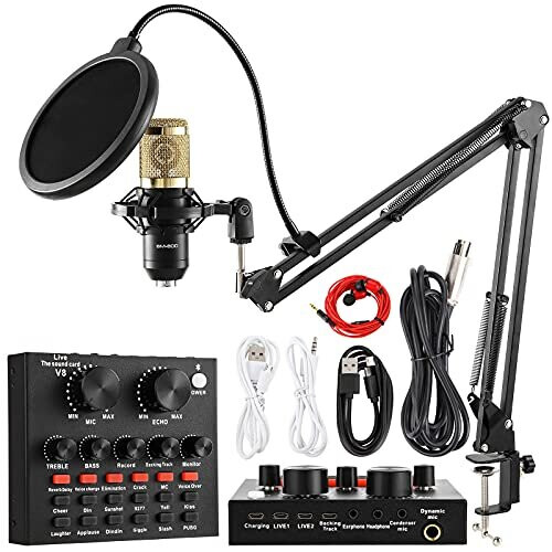 Condenser Microphone Bundle, BM-800 Mic Kit with Live Sound Card, Adjustable Mic Suspension ...