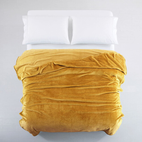 (king, Mustard) Faux Fur Fleece Blanket Sofa Throw Soft Warm Bed Mink ...