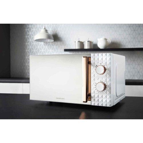 Goodmans Diamond White & Rose Gold Microwave 20L, 700W, Defrost, 35-Min ...