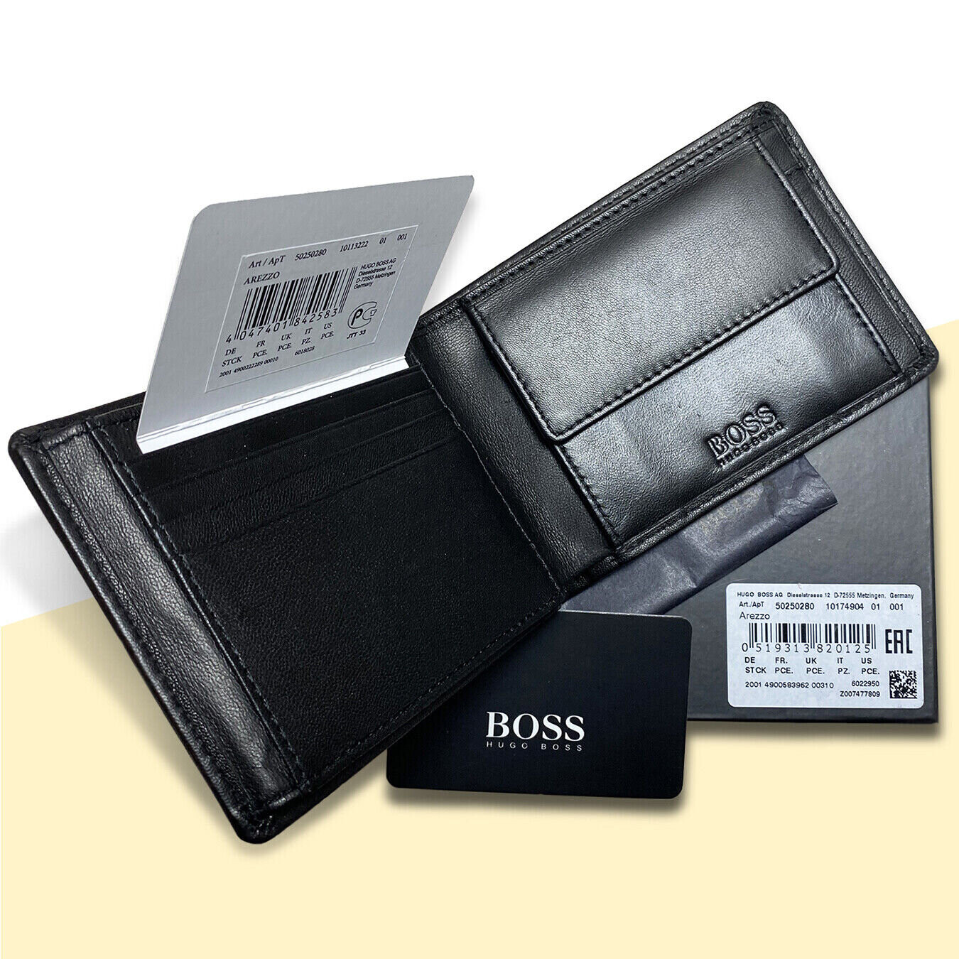 Hugo Boss Arezzo Mens Black Trifold leather coin wallet Gift for men on ...