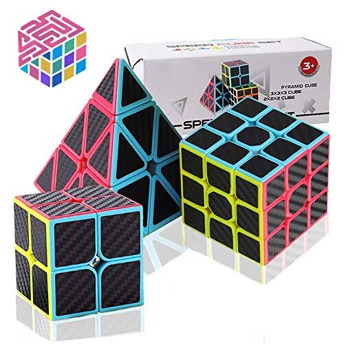 Speed Cube Set, Carbon Fiber Sticker Puzzle Cube Bundle Magic Cube Set ...