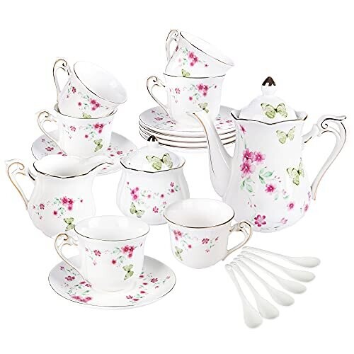 fanquare 21 Piece Porcelain Tea Set for Adults, coffee Service for 6 ...