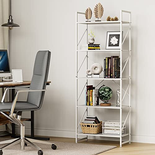 YITAHOME Bookcase 5 Tiers, Floor Standing Book Shelf, Wooden Shelf and ...