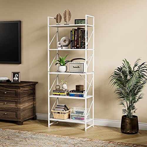 YITAHOME Bookcase 5 Tiers, Floor Standing Book Shelf, Wooden Shelf and ...