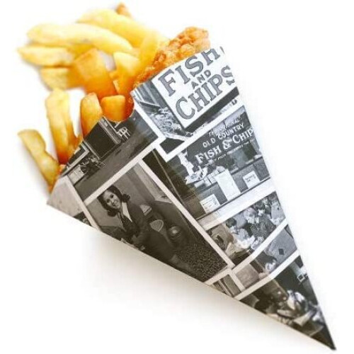 LGT 50 x Newspaper Design Chip Cones/Holders. Recyclable. Disposable ...