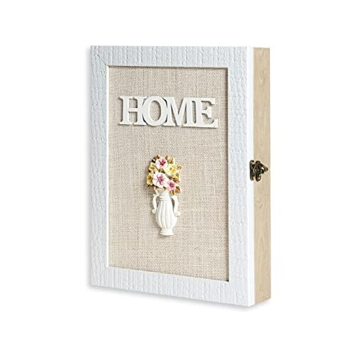 White Wooden Key Box for Wall, Vintage Wood Wall Mounted Key Holder ...