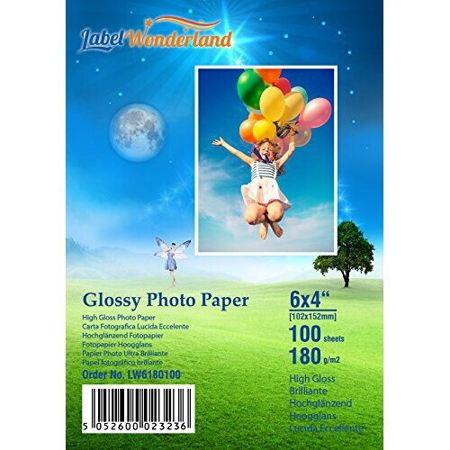 Labelwonderland 100 Sheets 6x4 Glossy Photo Paper 180 GSM for Canon/HP ...