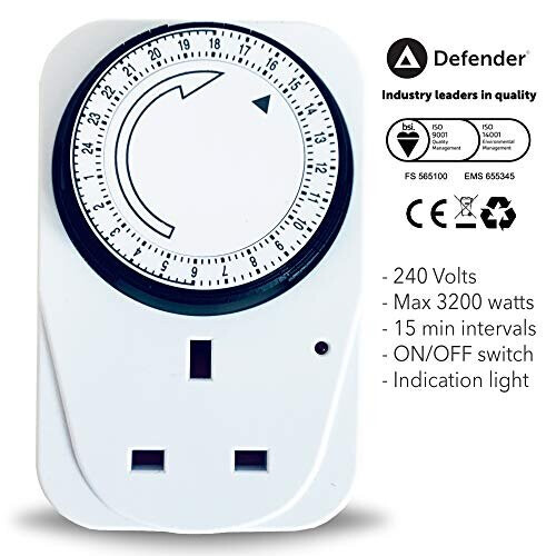 Defender 24 Hour Segment Timer Switch - Energy Saver Plug Standard Size ...