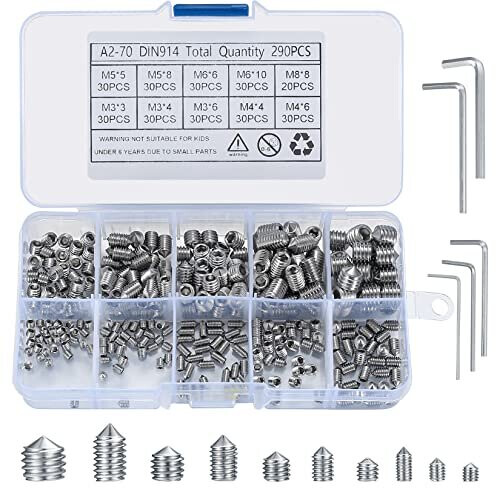290 Pcs Cone Cup Point Grub Screws, M3/M4/M5/M6/M8 Hex Head Socket Screws Set Assorted, Mixed ...