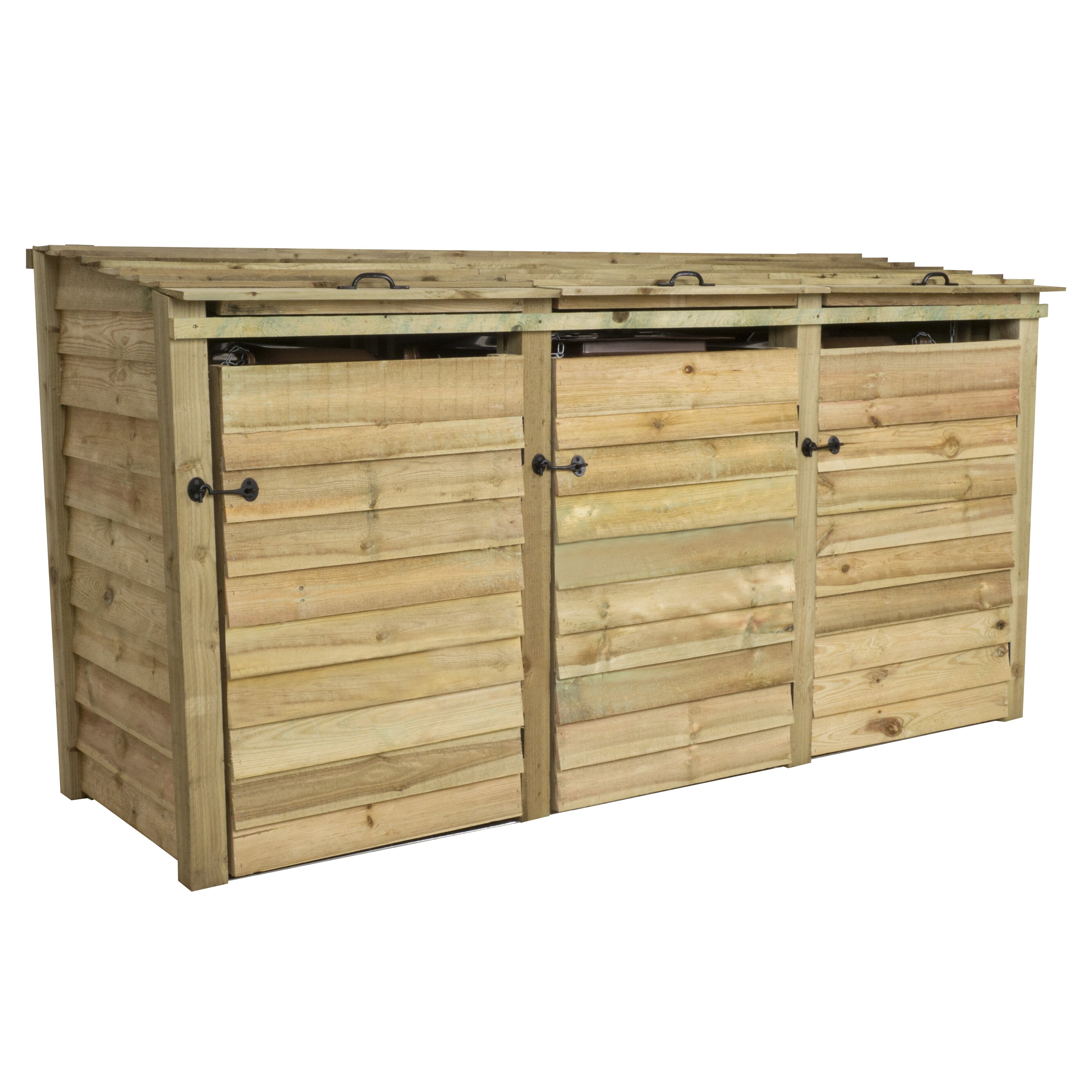 (Triple With Shelf, Light Green) Wooden Wheelie Bin Storage Pressure ...