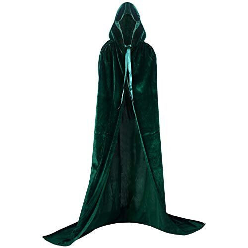 Proumhang Green Hooded Cloak Maxi Cape Velvet Adult Costume Grim Reaper ...