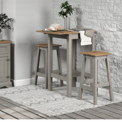 Home Source Corona Linea Pine Grey Drop Leaf Breakfast Bar Set on OnBuy