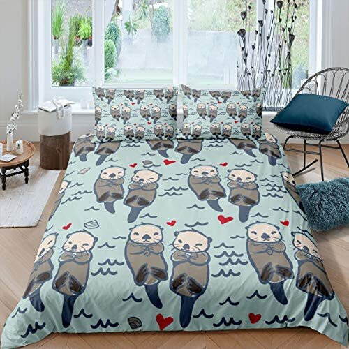 Sea Lion Bedding Set Seal Comforter Cover Underwater Animals Ocean Theme Duvet Cover For Kids ...