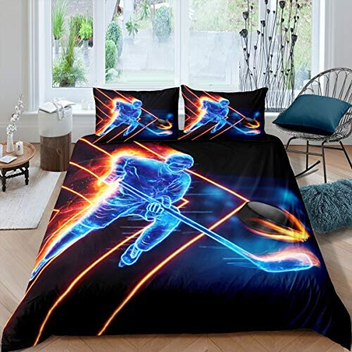 Ice Hockey Bedding Set Hockey Player Comforter Cover for Kids Adult ...