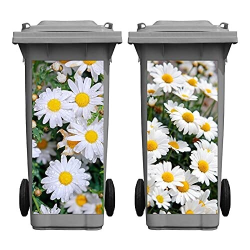 2 Sheets Wheelie Bin Stickers Flowers Self-Adhesive Dustbin Sticker ...