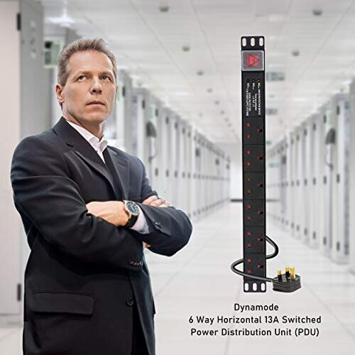 Dynamode 6 Way PDU Extension Lead- 13A Multi Plug Switched Power Distribution Unit (PDU) Rack ...