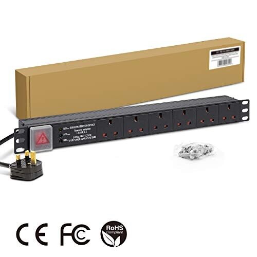 Dynamode 6 Way PDU Extension Lead- 13A Multi Plug Switched Power Distribution Unit (PDU) Rack ...