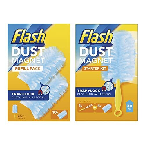 Flash Dust Magnet Duster Starter Kit, 1 Handle + 14 Refills, Trap ...