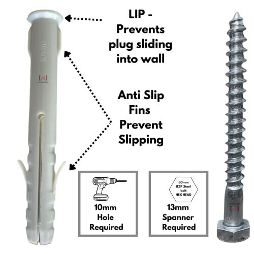 Inbrackets Value M8 x 80mm Masonry Brick Wall Fixing Screw Bolts with ...