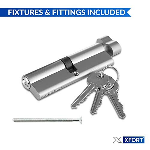 XFORT Chrome 35T/35 Thumb Turn Euro Cylinder Lock (70mm), Euro Door ...