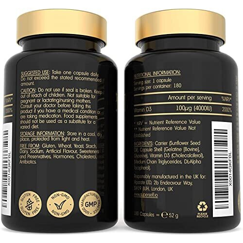 Vitamin D3 4000 IU - Vitamin D Tablets High Strength - 180 Softgel ...