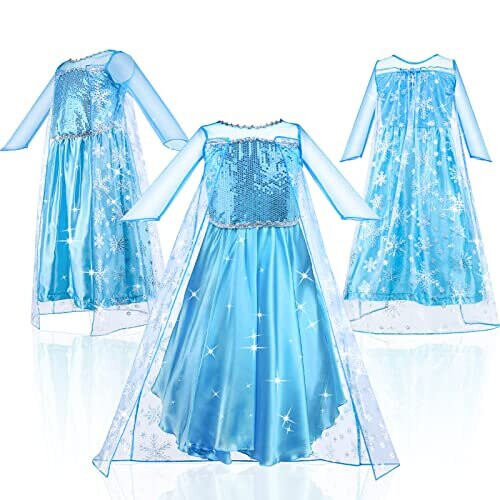 URAQT Elsa Dress, Elsa Princess Costume with Fairy Wand and Crown Tiara ...