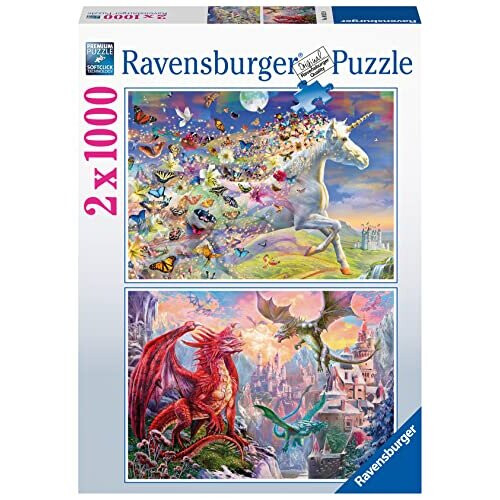 Ravensburger Mythical Unicorns & Dragons 2x 1000 Piece Jigsaw Puzzles ...