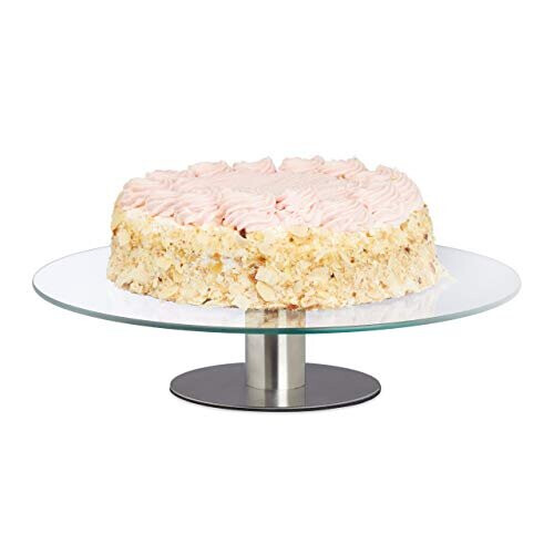Relaxdays Rotating Cake Stand with Base, Glass Platter, Cake Tray, Ø 30 ...