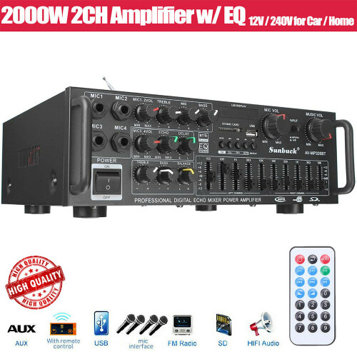 2000W Bluetooth Amplifier Audio Power Stereo HIFI AMP Home Car USB FM ...