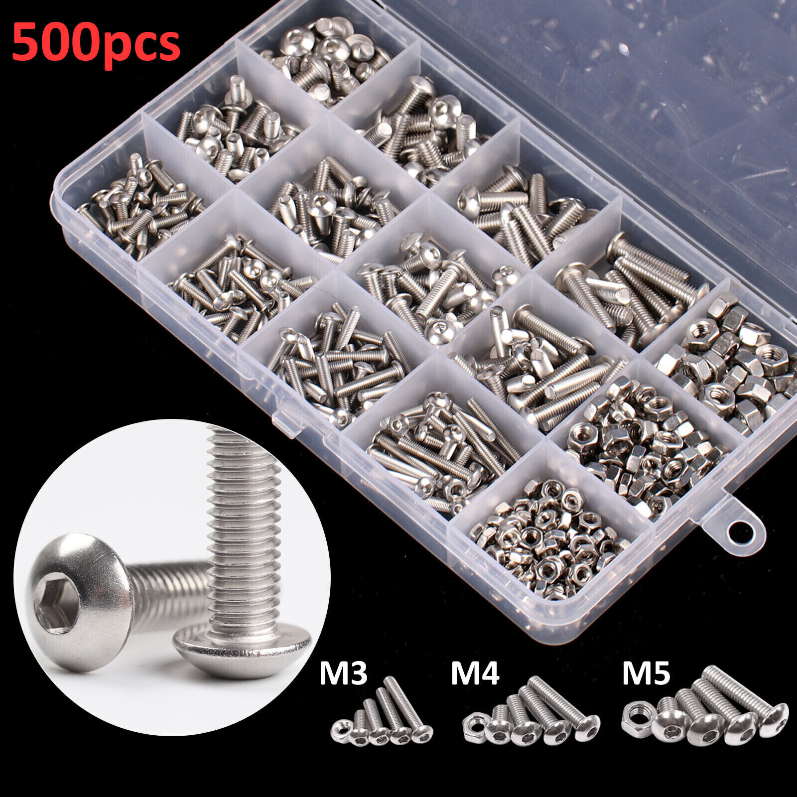 500X M3 M4 M5 Stainless Steel Hex Screws & Socket Bolts and Nuts Kit on OnBuy