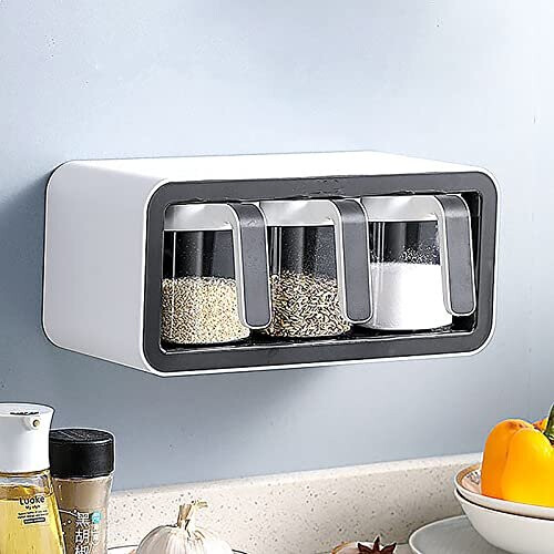 Seasoning Storage Box,Wall Mount Spice Rack Salt Pepper Shaker ...