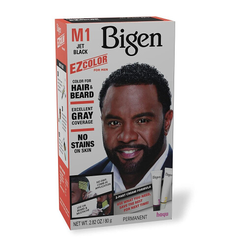 Bigen EZ Colour for Men M1 Jet Black - Permanent Colour for Hair and Beard - Excellent Grey Hair ...