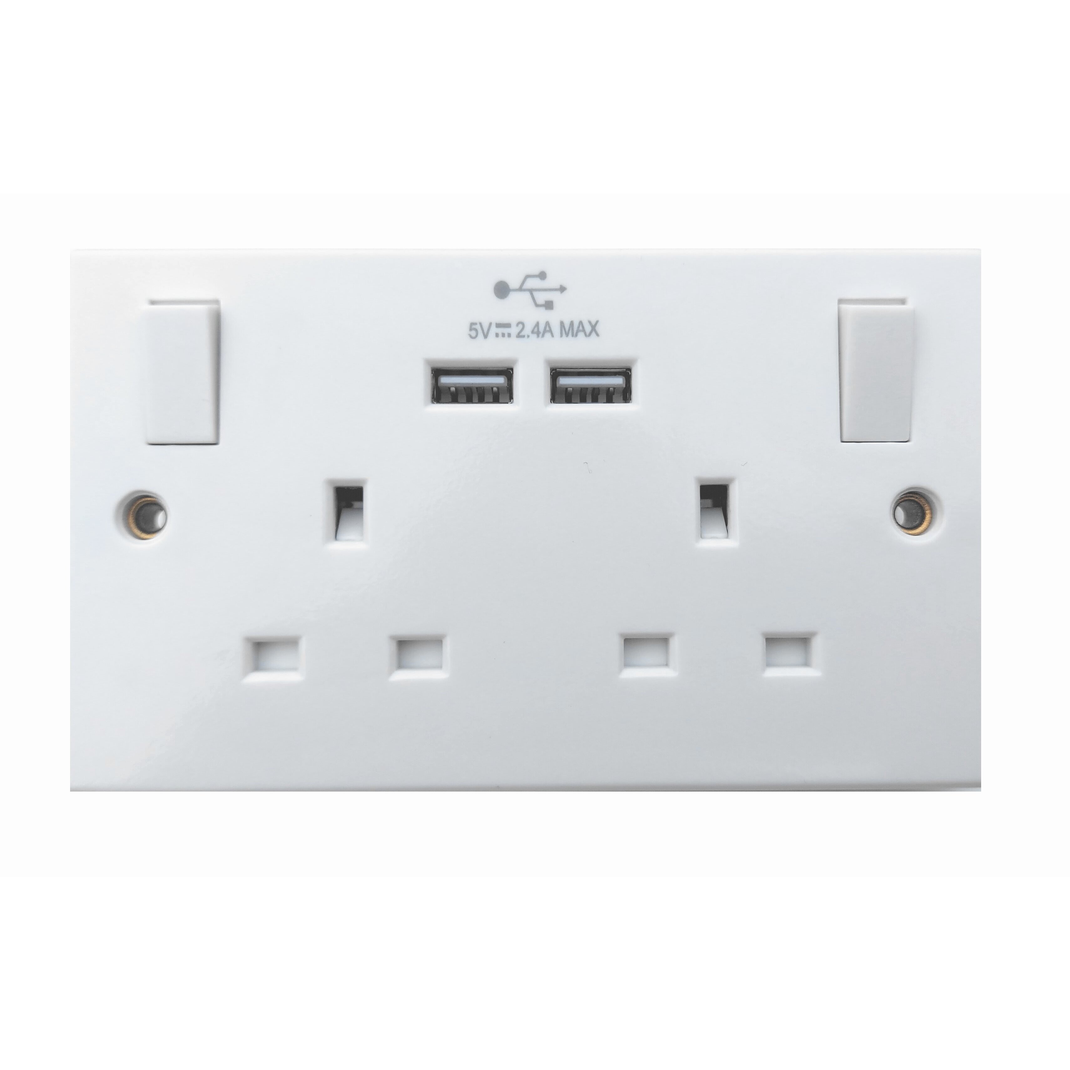 Double Switched Electric Socket Mains Wall USB 2 Gang White Plug Outlet ...