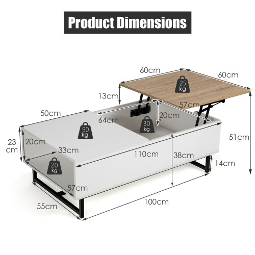 110cm Lift Top Coffee Table Modern Wooden Lift Top Dining Table on OnBuy