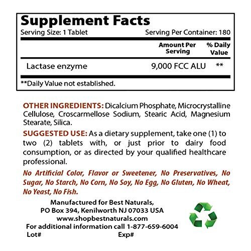 Best Naturals Lactose Intolerance Relief Tablets with Natural Lactase ...