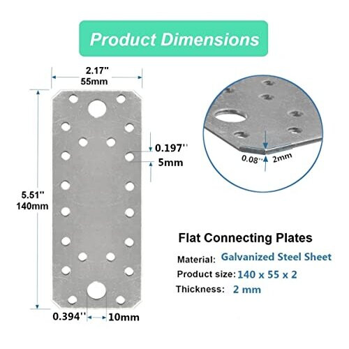 OMIdeas 10 x Flat Joining Plates (140 x 55 x 2) Heavy Duty Straight ...